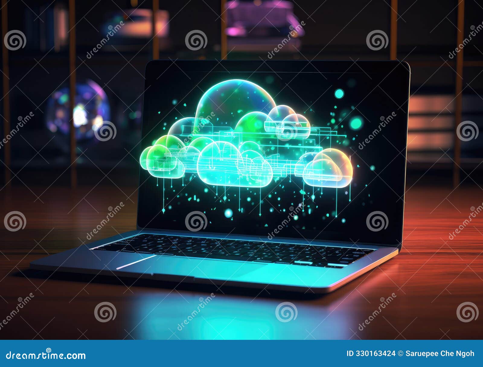 Neon Light Showing Cloud Computing on Tablet Computer Neon Light ...