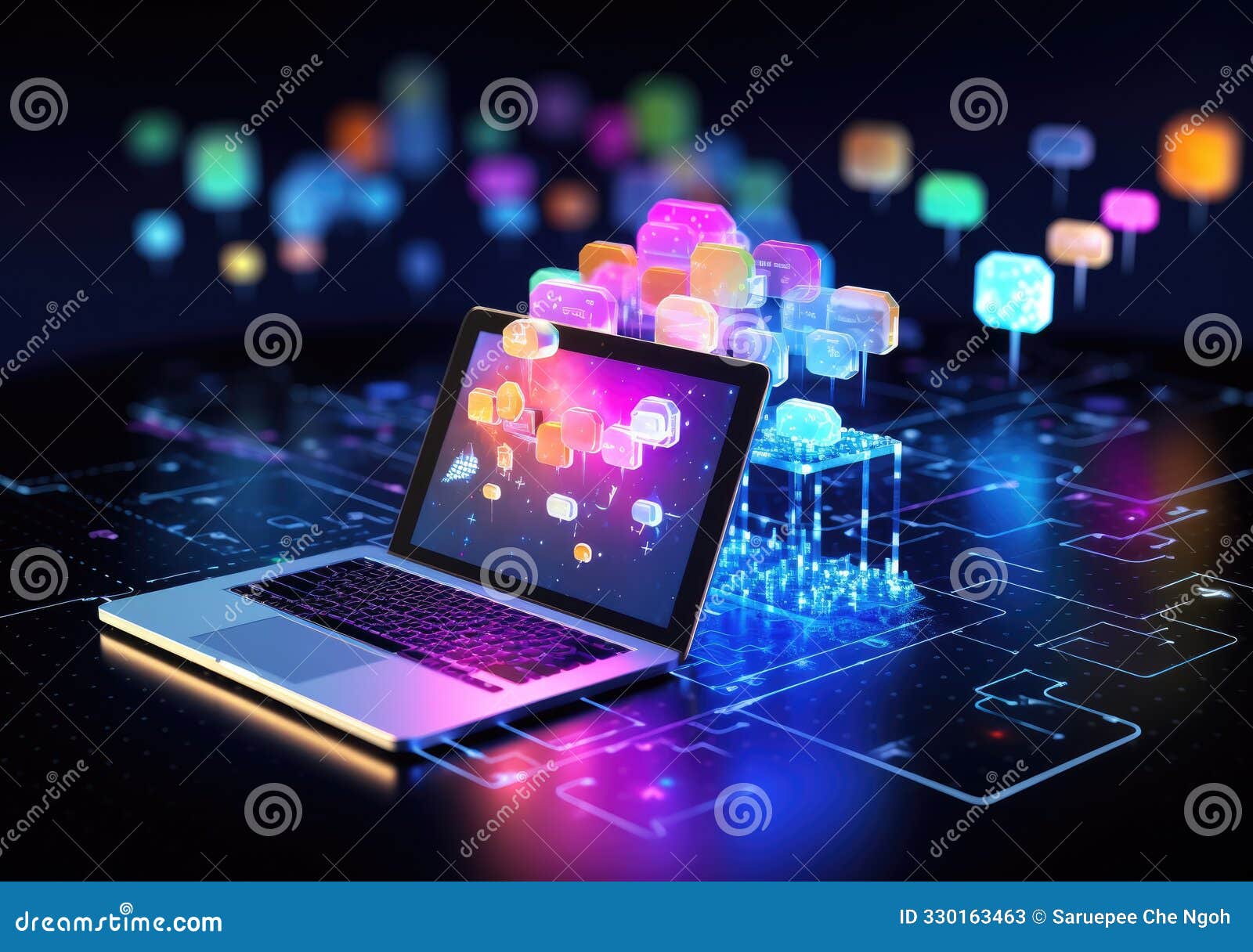 Neon Light Showing Cloud Computing on Tablet Computer Neon Light ...