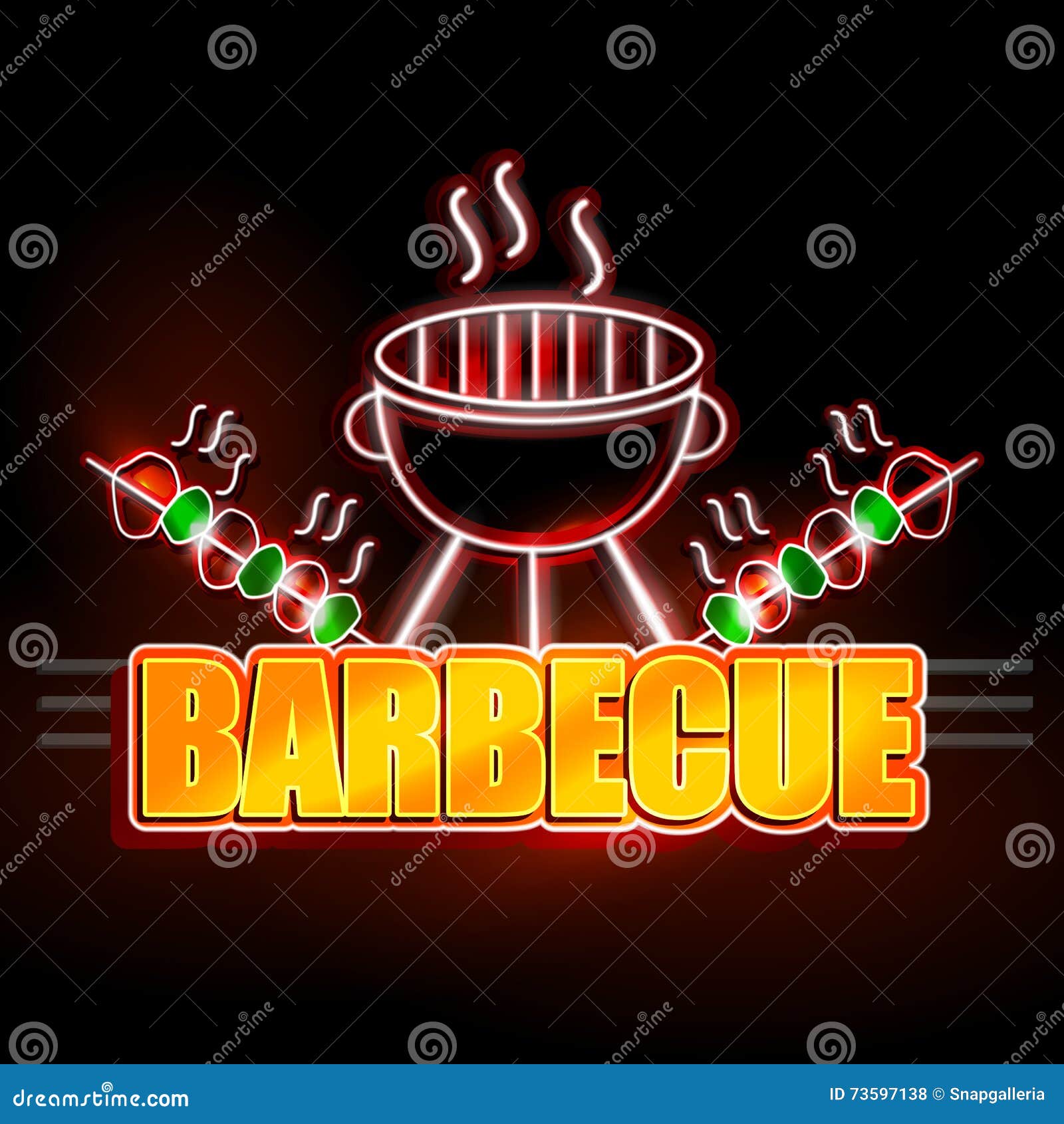 Neon Light Signboard for Barbecue Stock Vector - Illustration of ...