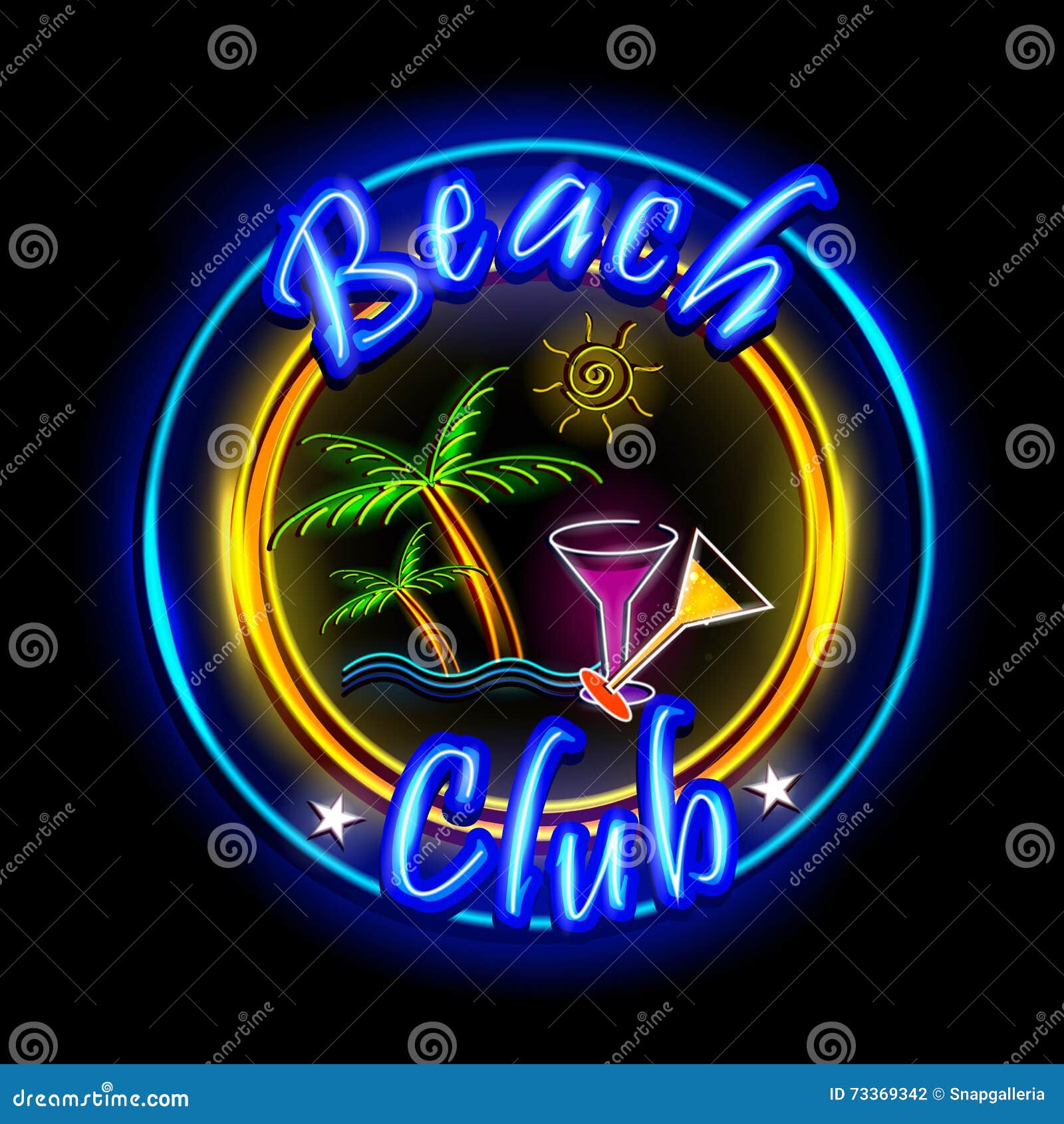 Neon Light Signboard for Beach Club Stock Vector - Illustration of ...