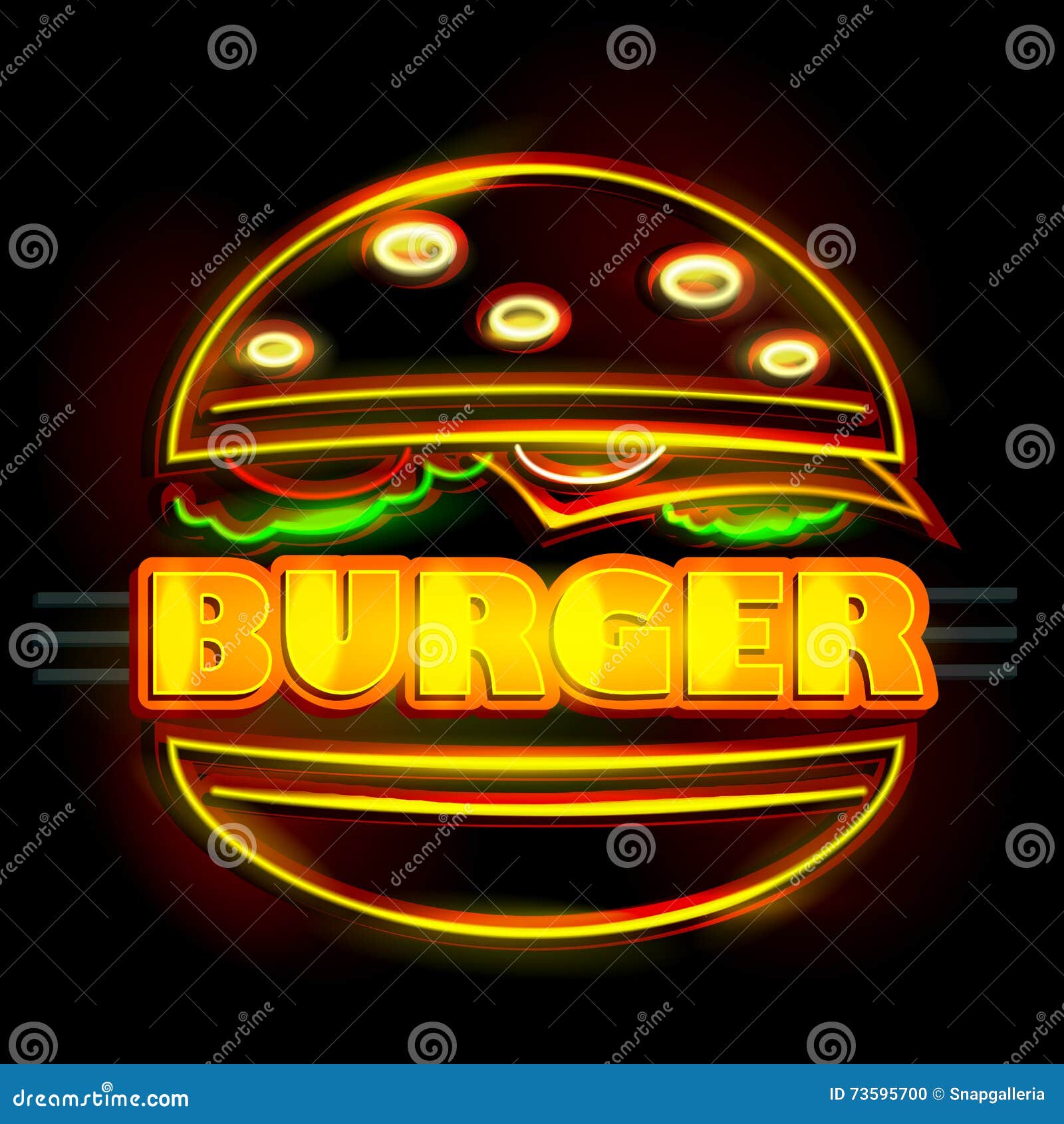 Neon Light Signboard for Burger Stock Vector - Illustration of ...