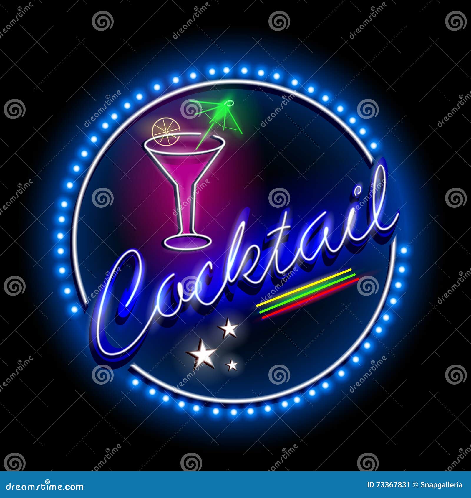 Neon Mojito Cocktail. Glowing Purple Long Drink Vector Illustration ...