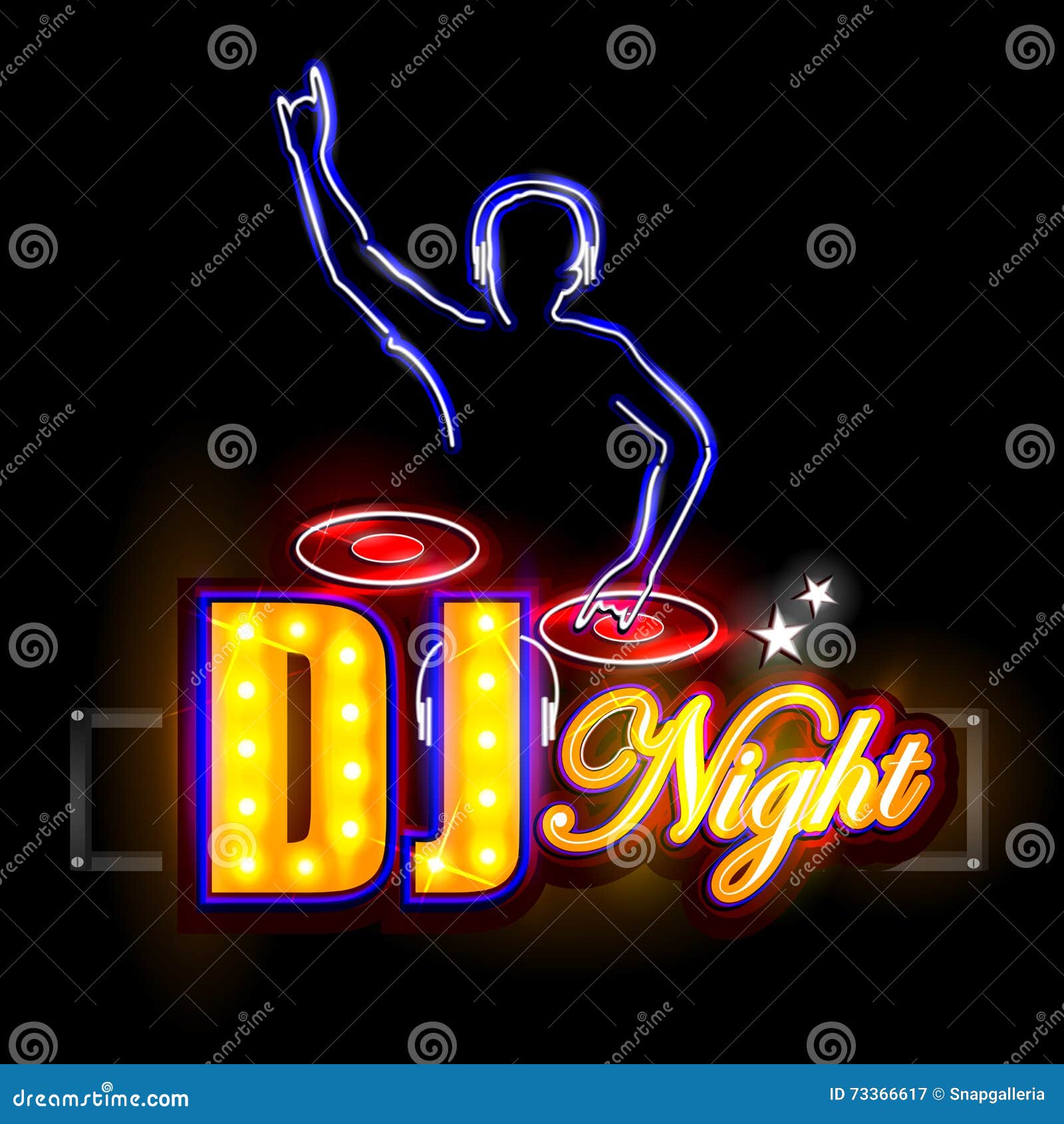 Neon Light Signboard for DJ Night Stock Vector - Illustration of ...