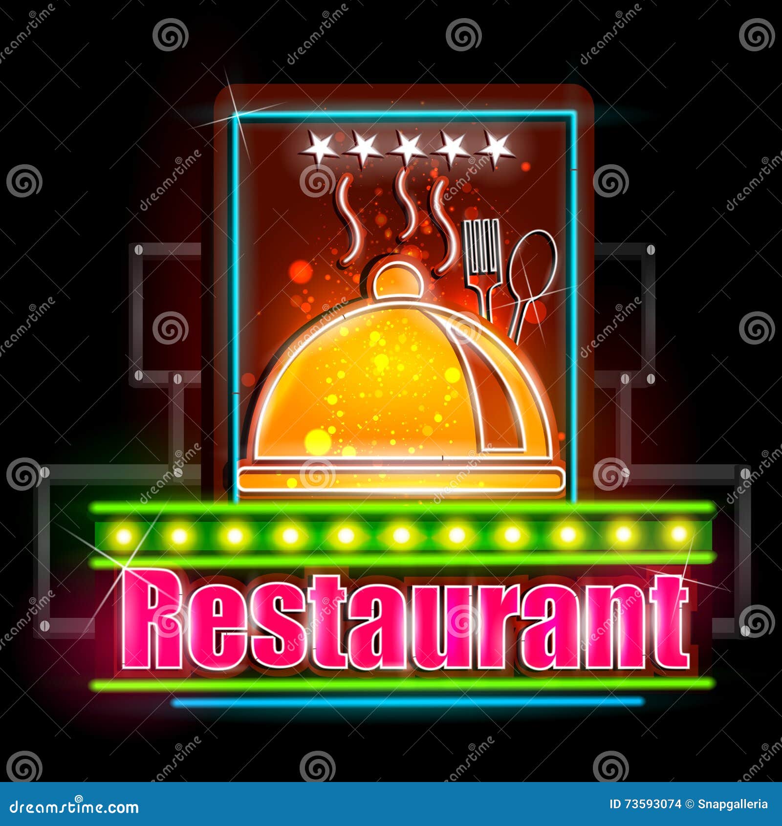Neon Light Signboard for Restaurant Stock Vector - Illustration of ...