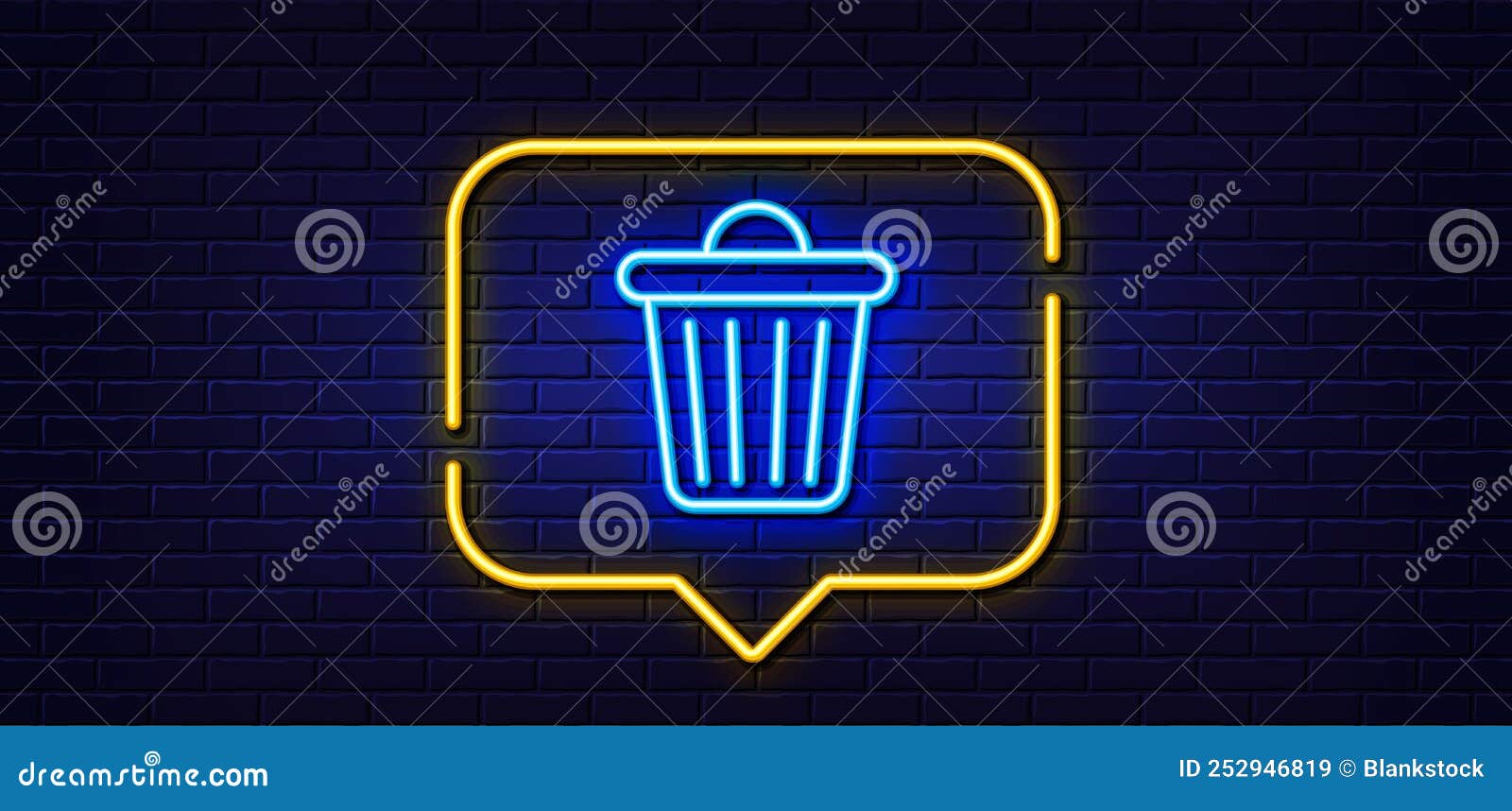 Trash Bin Line Icon. Garbage, Waste Sign. Delete, Remove. Neon Light ...