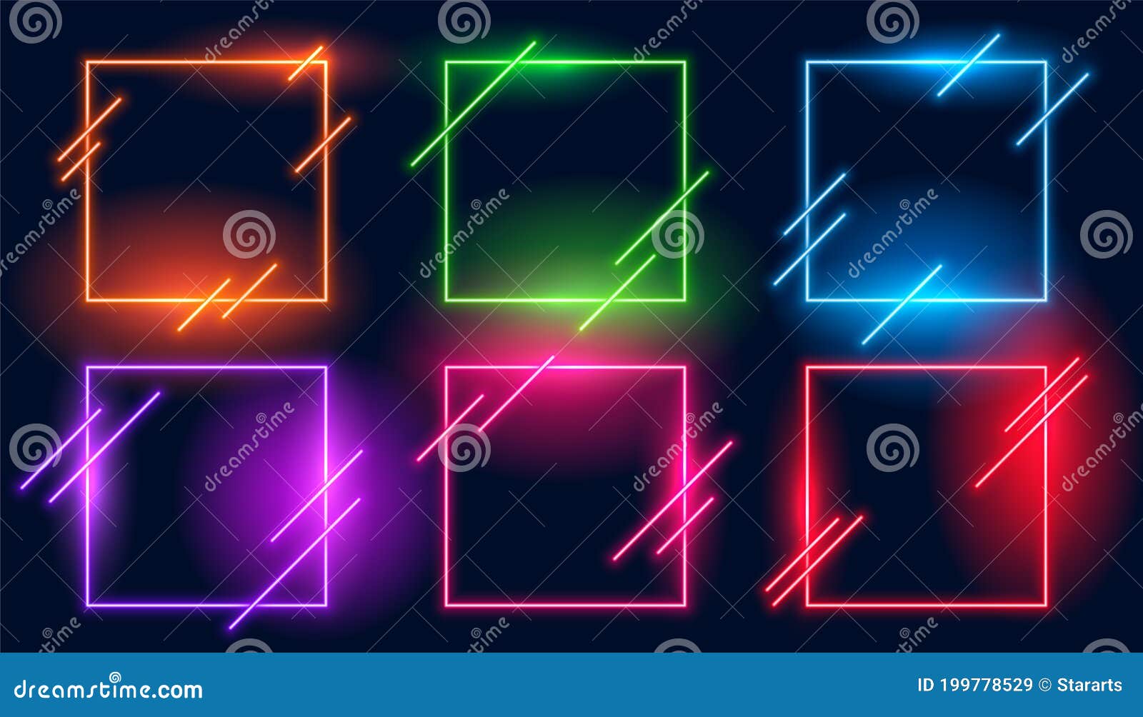 Neon Light Square Modern Frames Set of Six Stock Vector - Illustration ...