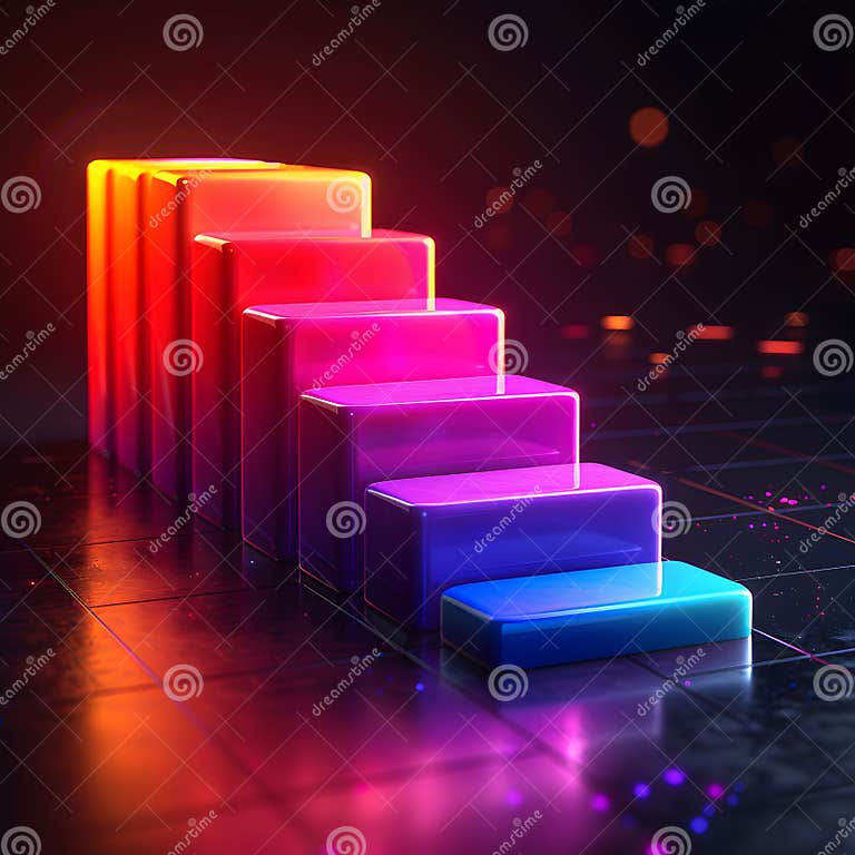 Neon Light Staircase: a Stepwise Journey in Vibrant Colors, Ai ...