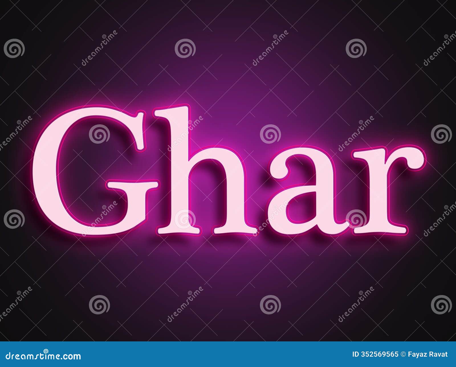 Pink Glowing Neon Light Text Effect of Hindi Word Ghar. Stock ...