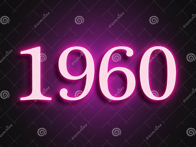 Pink Glowing Neon Light Text Effect of Number 1960. Stock Image - Image ...