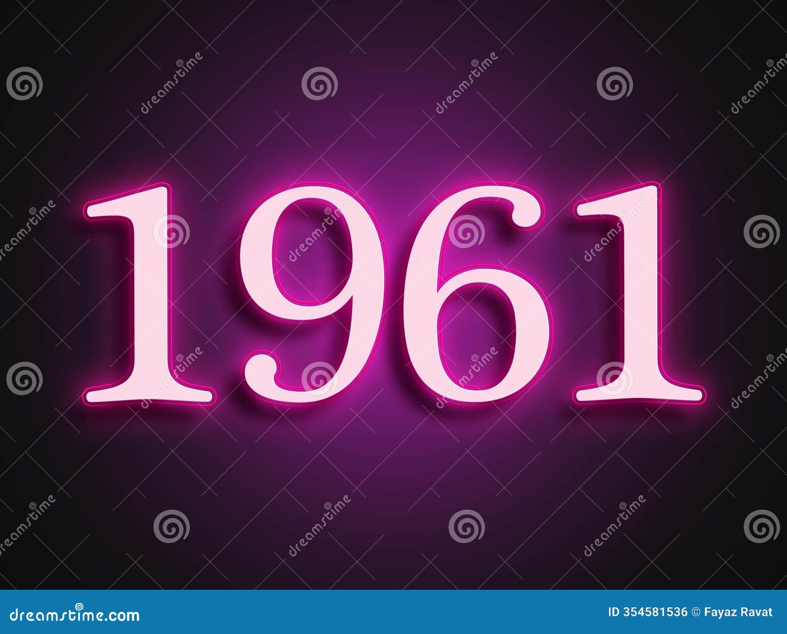 Pink Glowing Neon Light Text Effect of Number 1961. Stock Photo - Image ...