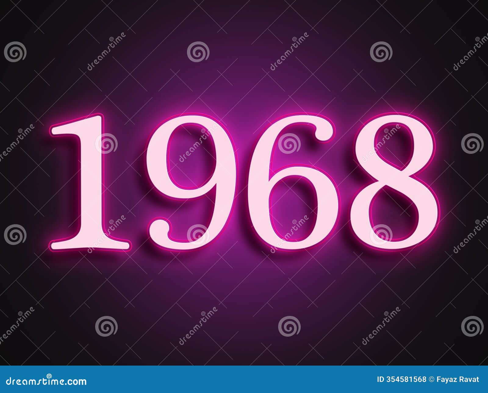 Pink Glowing Neon Light Text Effect of Number 1968. Stock Photo - Image ...