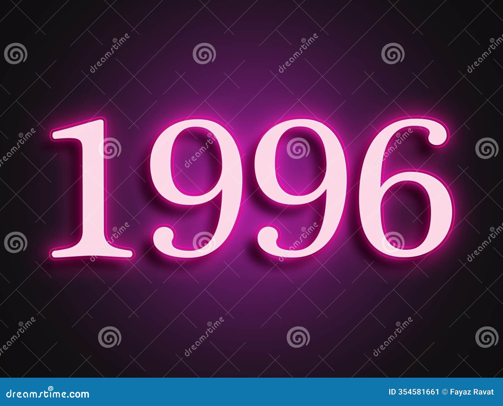 Pink Glowing Neon Light Text Effect of Number 1996. Stock Image - Image ...