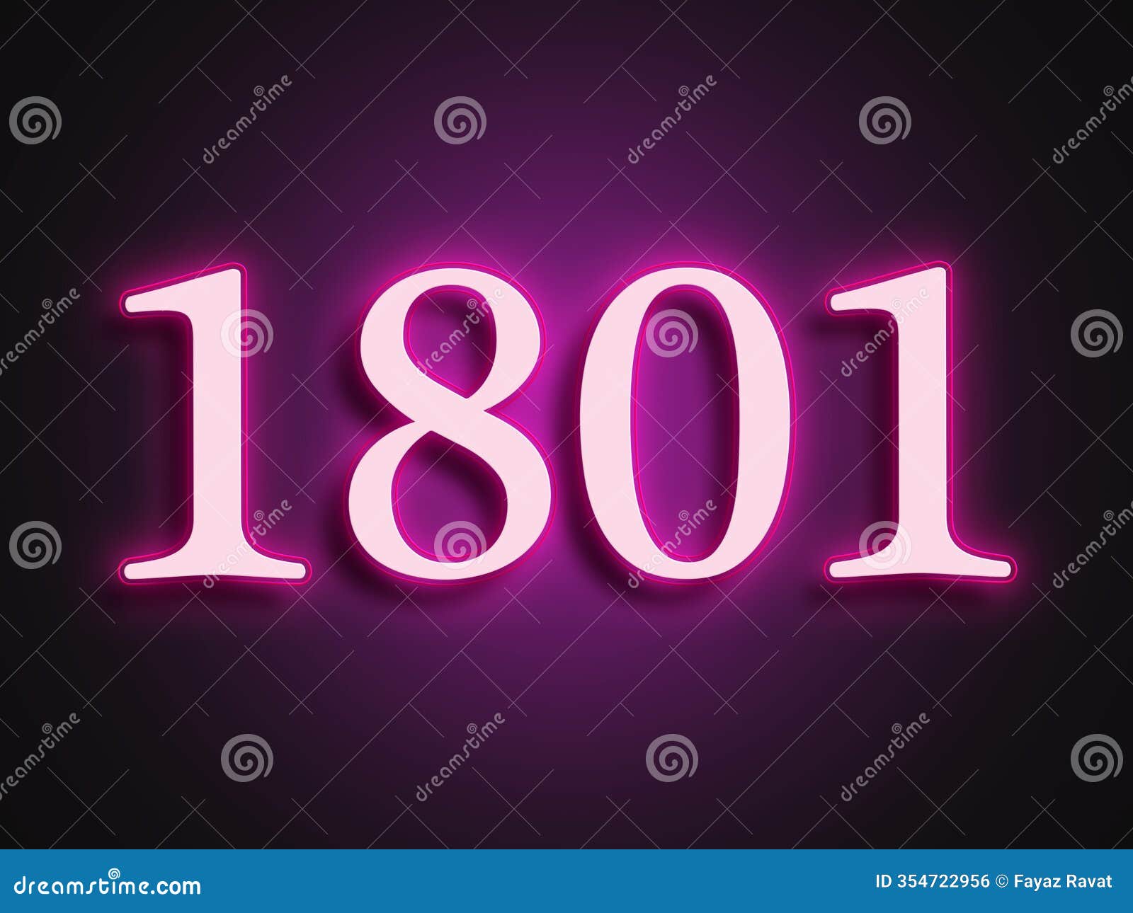 Pink Glowing Neon Light Text Effect of Number 1801. Stock Photo - Image ...