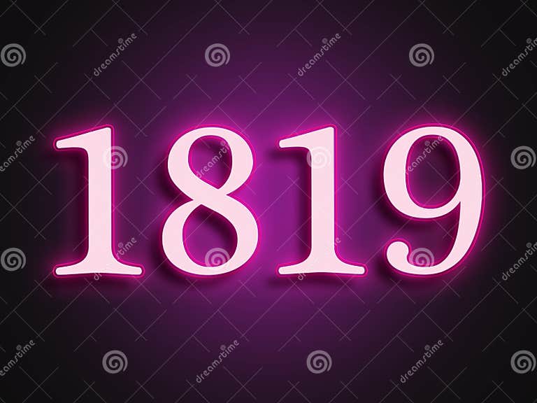 Pink Glowing Neon Light Text Effect of Number 1819. Stock Image - Image ...