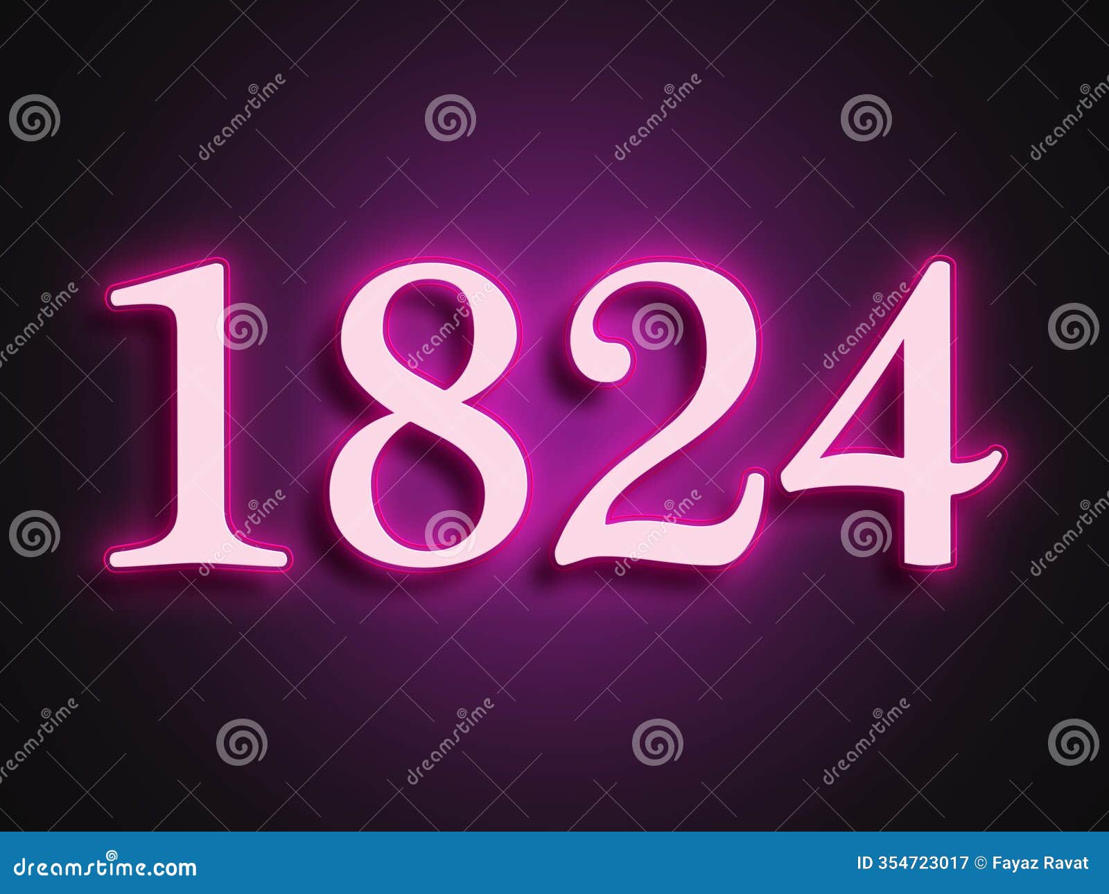 Pink Glowing Neon Light Text Effect of Number 1824. Stock Image - Image ...