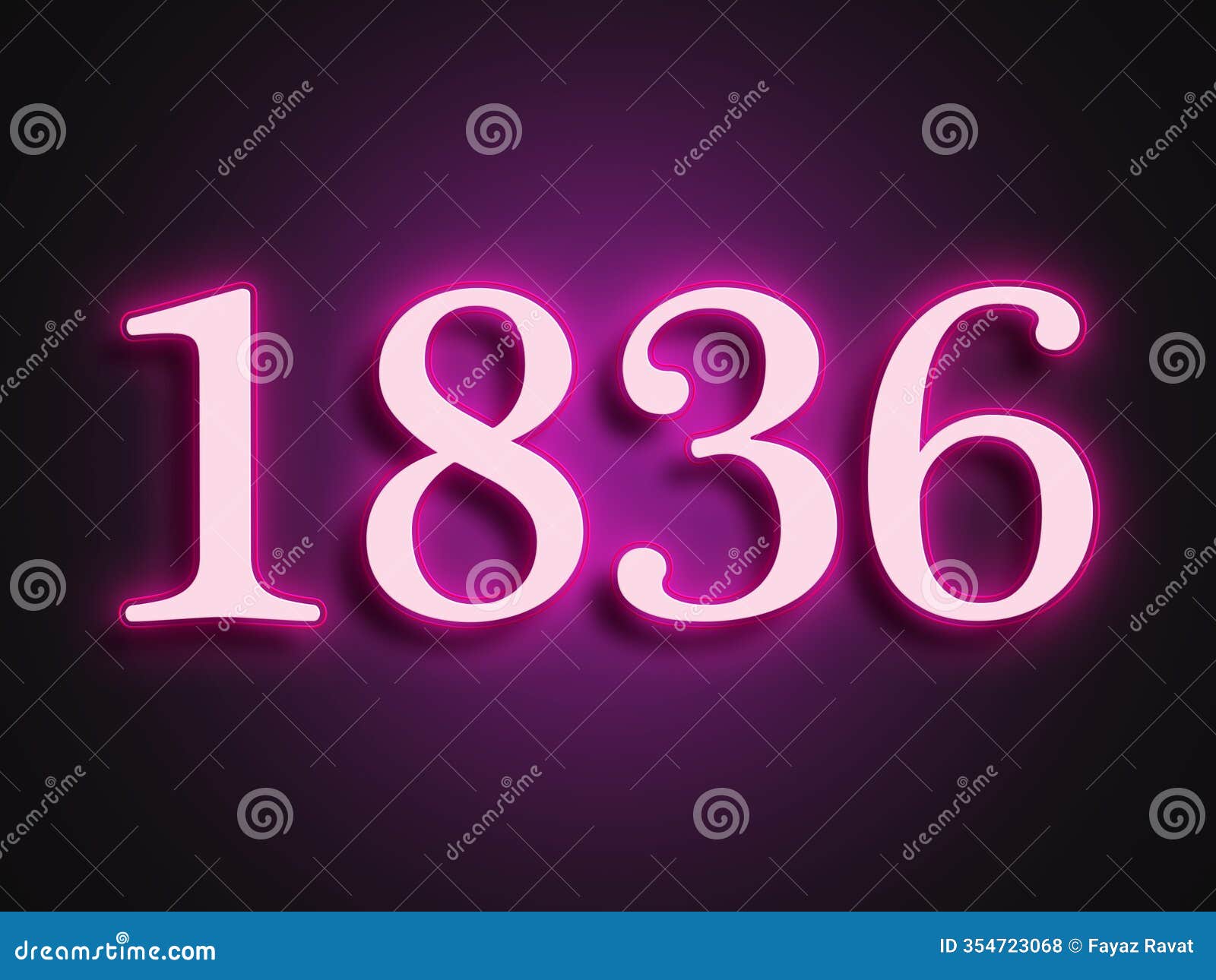 Pink Glowing Neon Light Text Effect of Number 1836. Stock Photo - Image ...
