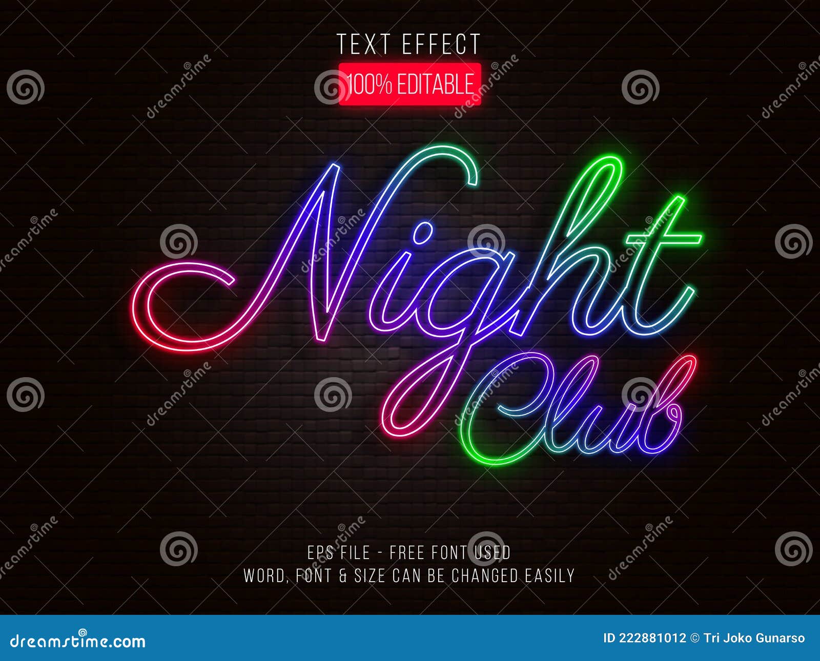 Neon Light Text Effect. Colorful Light Editable Text Effect - Night ...