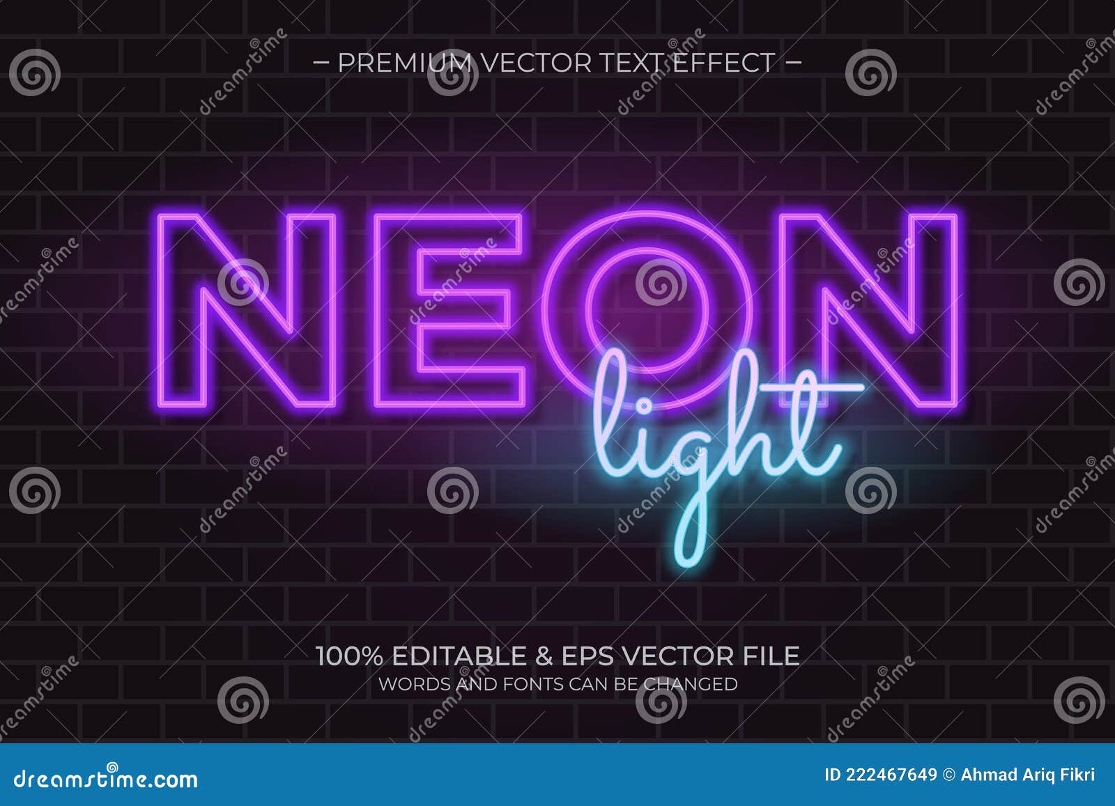 Neon Light Text Effect, Editable Retro and Glowing Text Stock Vector ...