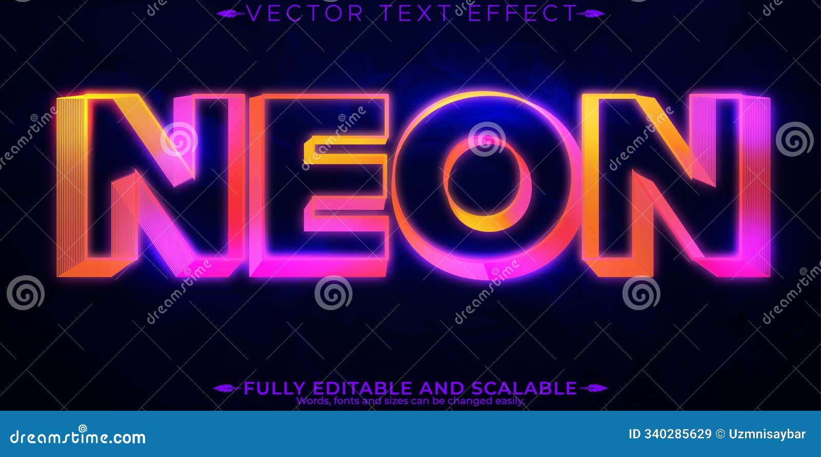 Neon Light Text Effect, Editable Retro and Glowing Text Style Stock ...