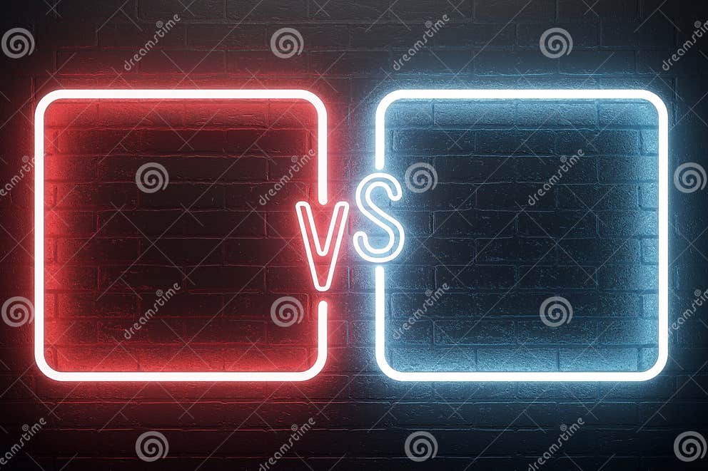 Neon Light Text Vs between Two Neon Borders on a Dark Brick Background ...