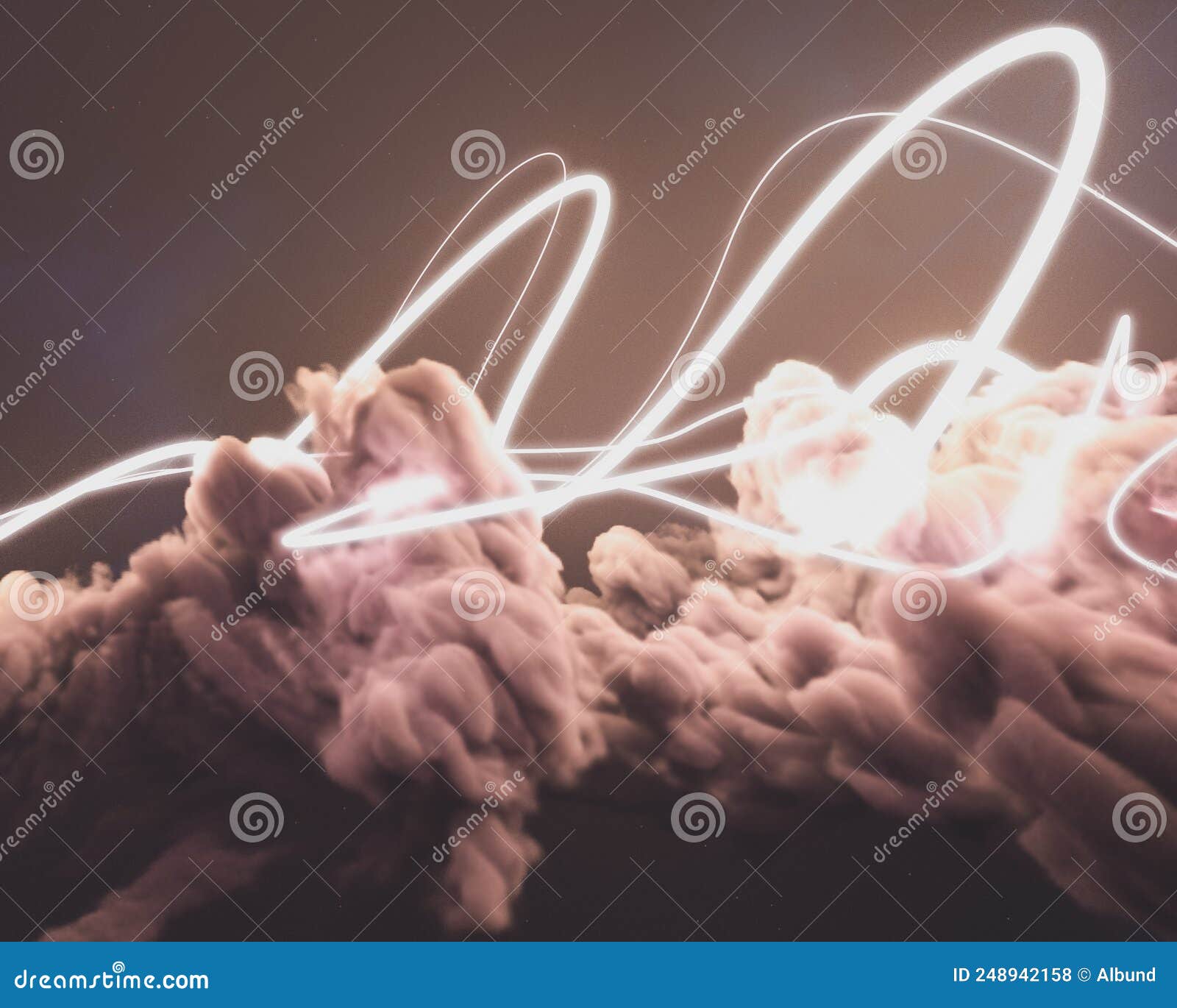 Neon Light Trails in the Clouds Stock Illustration - Illustration of ...