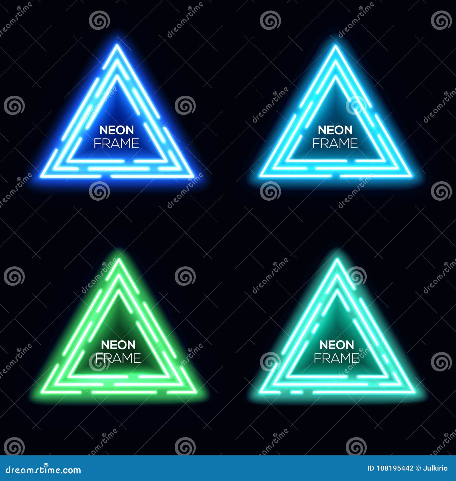 Neon Light Triangles Set. Techno Frame Collection. Stock Vector ...
