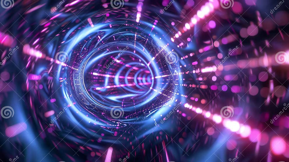 Neon Light Tunnel with Abstract Digital Technology Background for Cyberpunk Concept Stock ...