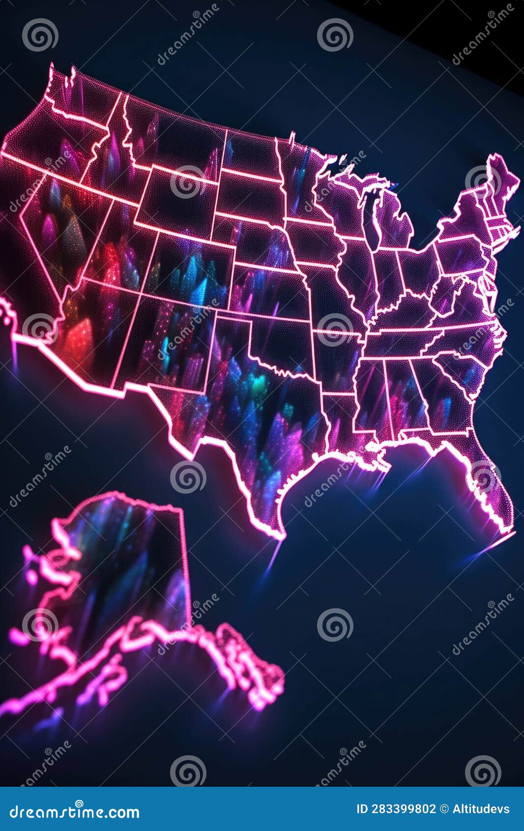 Neon Light Us Map on Dark Background Stock Photo - Image of neon ...