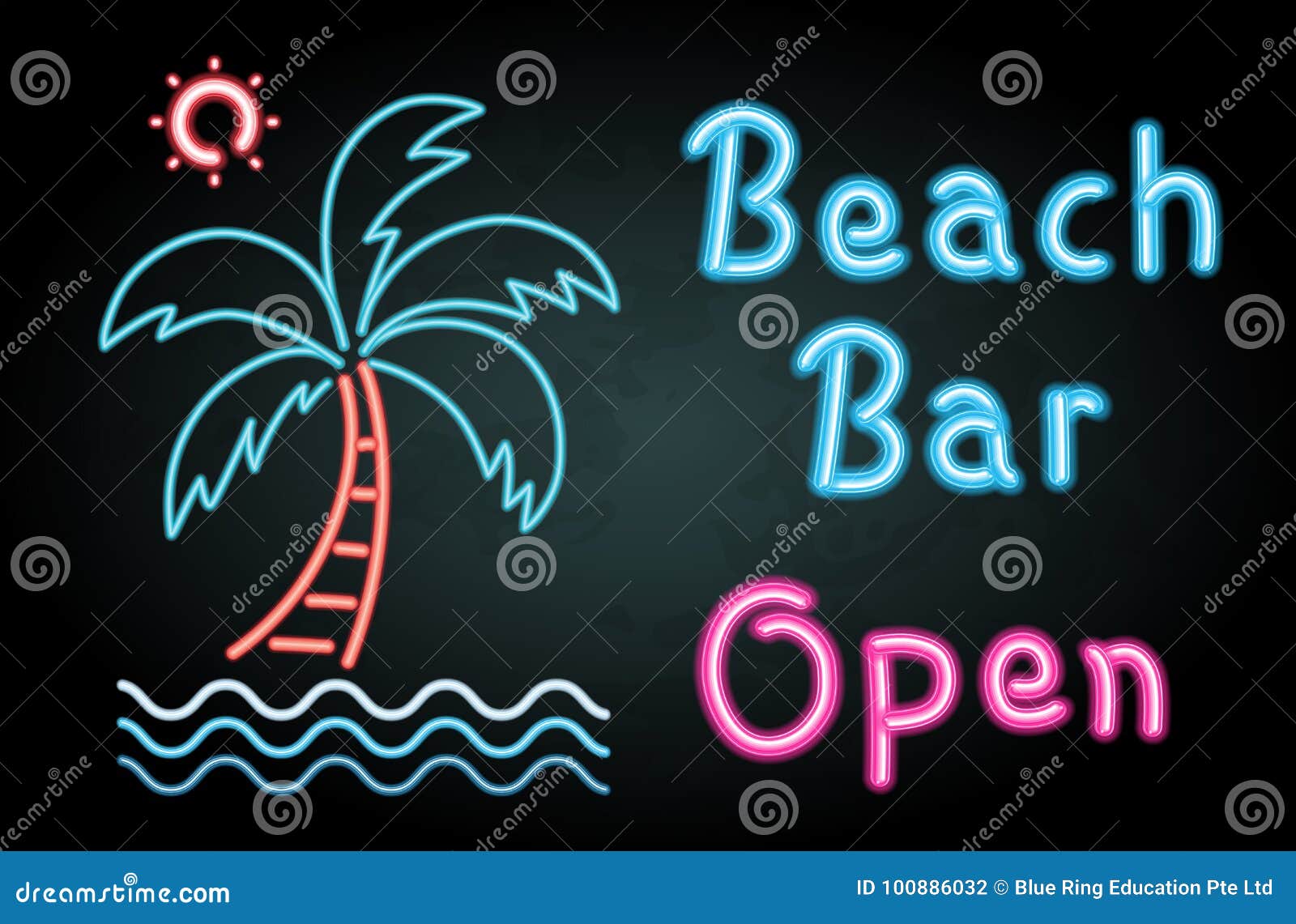 Neon Light with Word Beach Bar Open Stock Vector - Illustration of ...