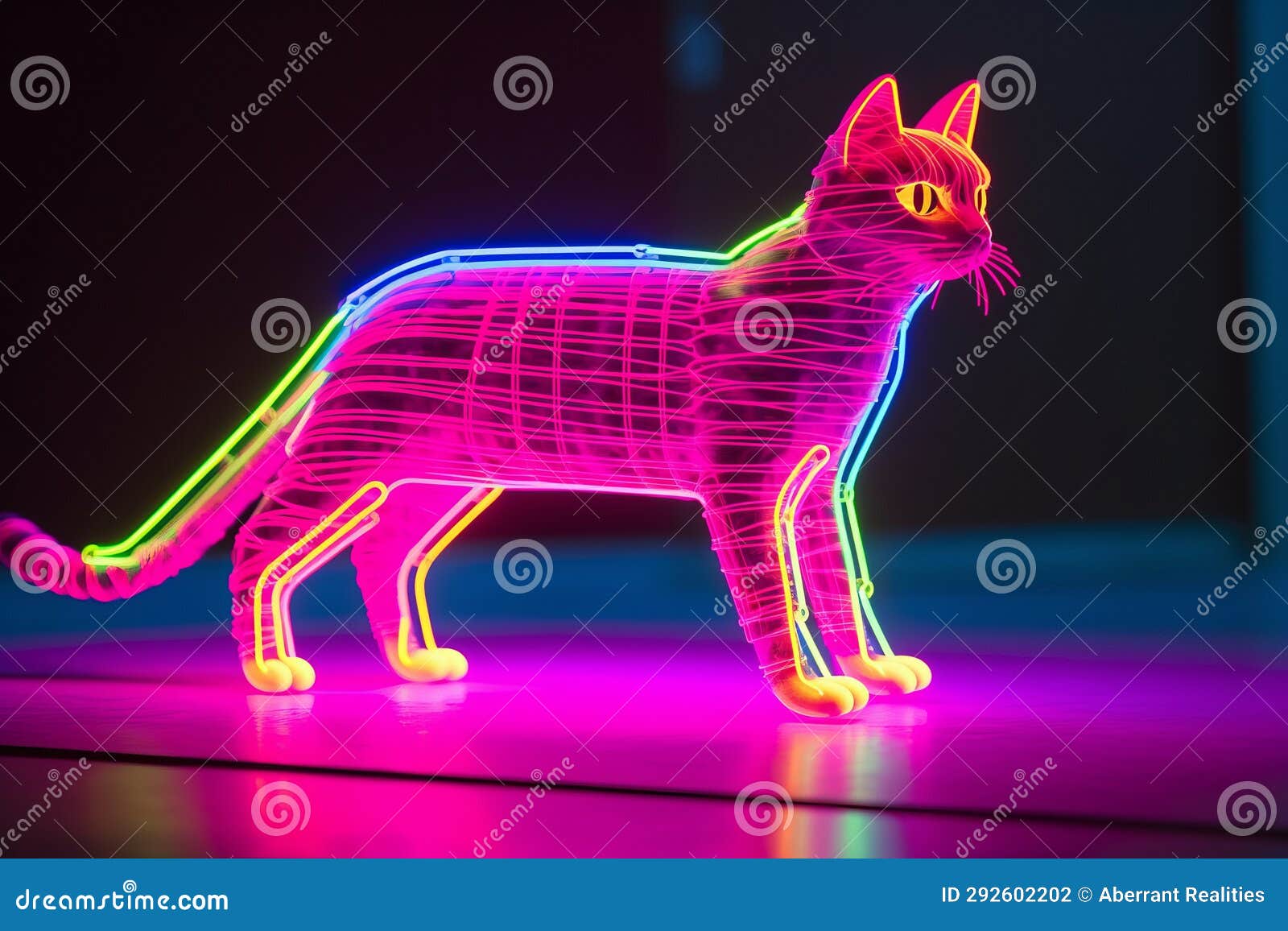 A Neon Lighted Sculpture of a Cat Stock Illustration - Illustration of ...