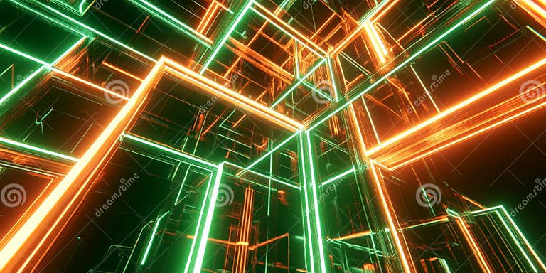 A Neon Lighting Background Featuring a Complex Grid of Neon Green and ...