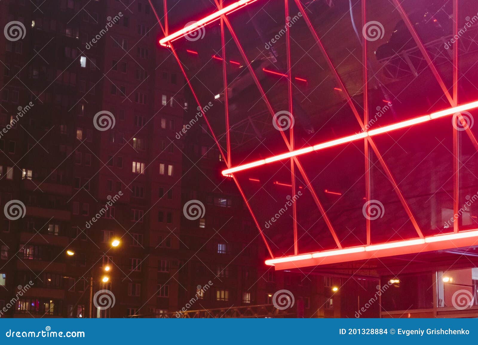 Neon Lighting Illumination Building High-tech Style Geometry Lines ...
