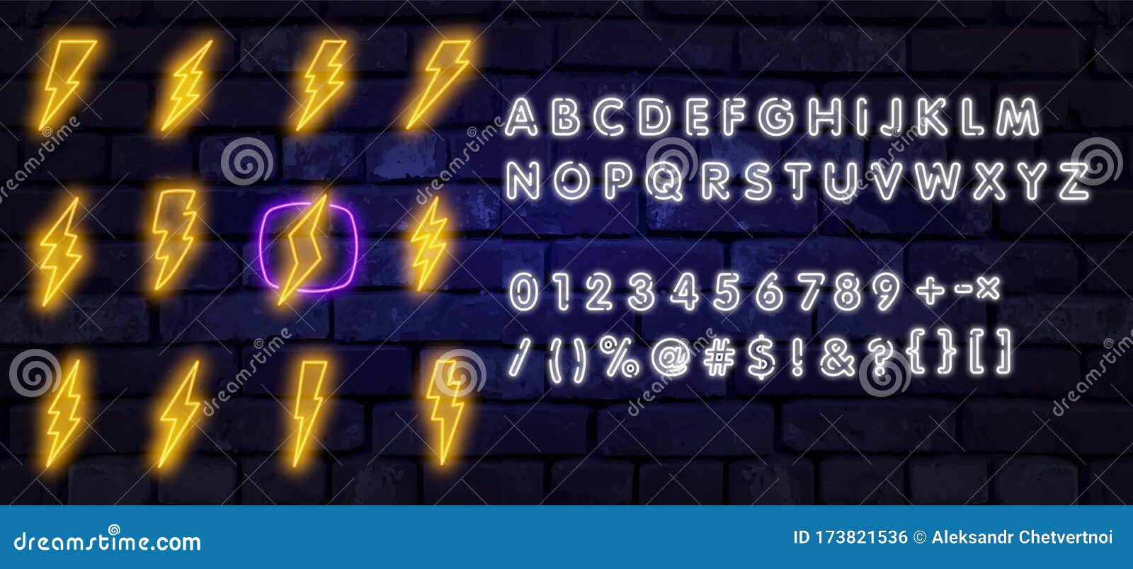 Big Neon Set Of Lightning Bolt Glowing Electric Flash Sign