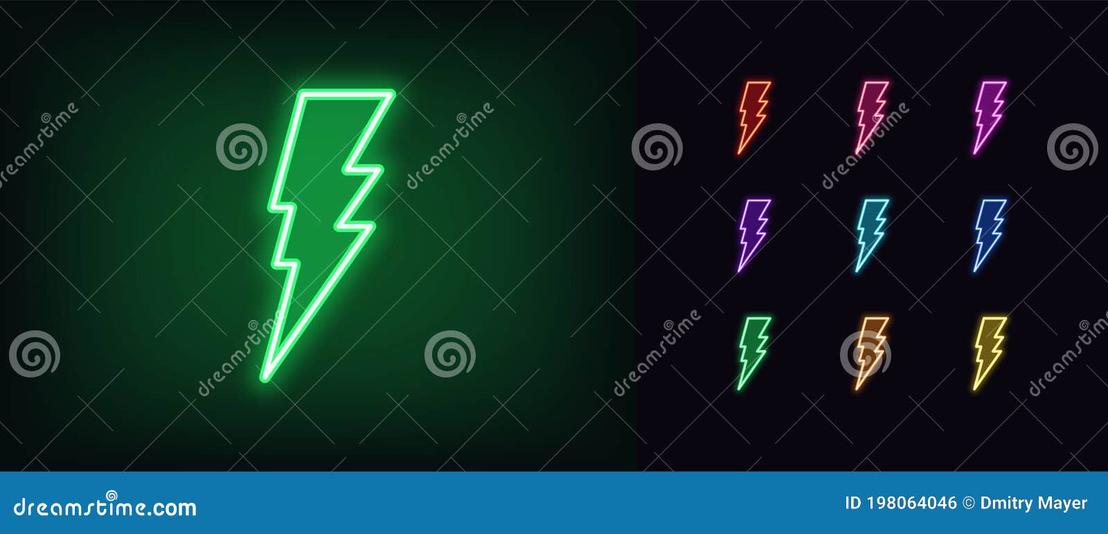 Neon Lightning Bolt Icon Glowing Neon Thunder Flash Sign Electrical