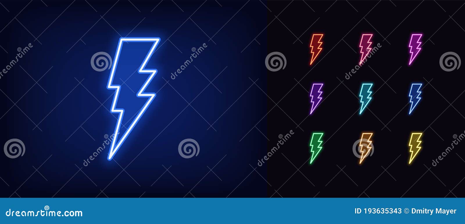 Neon Lightning Icon Glowing Neon Electric Thunderstorm Sign