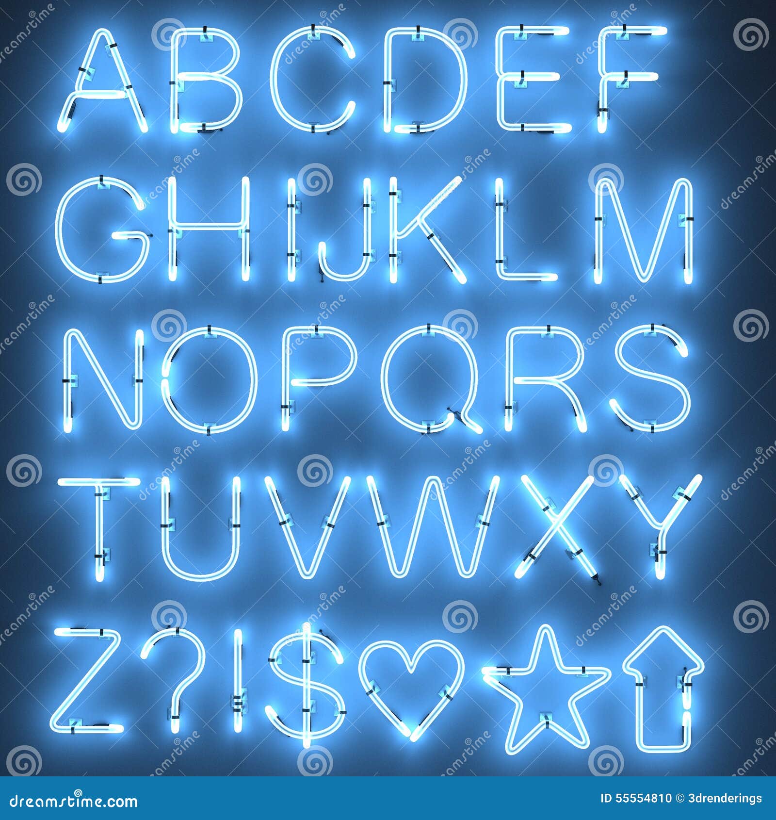 Neon lights - alphabet stock illustration. Illustration of lamp - 55554810