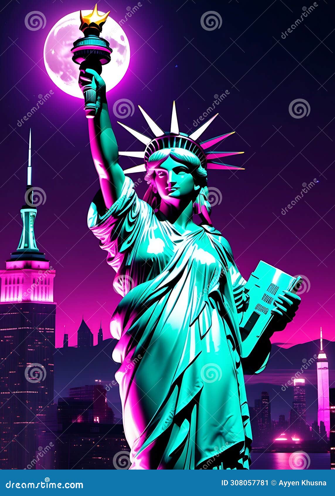 Neon Lights Beautiful Liberty Stock Illustration - Illustration of sign ...