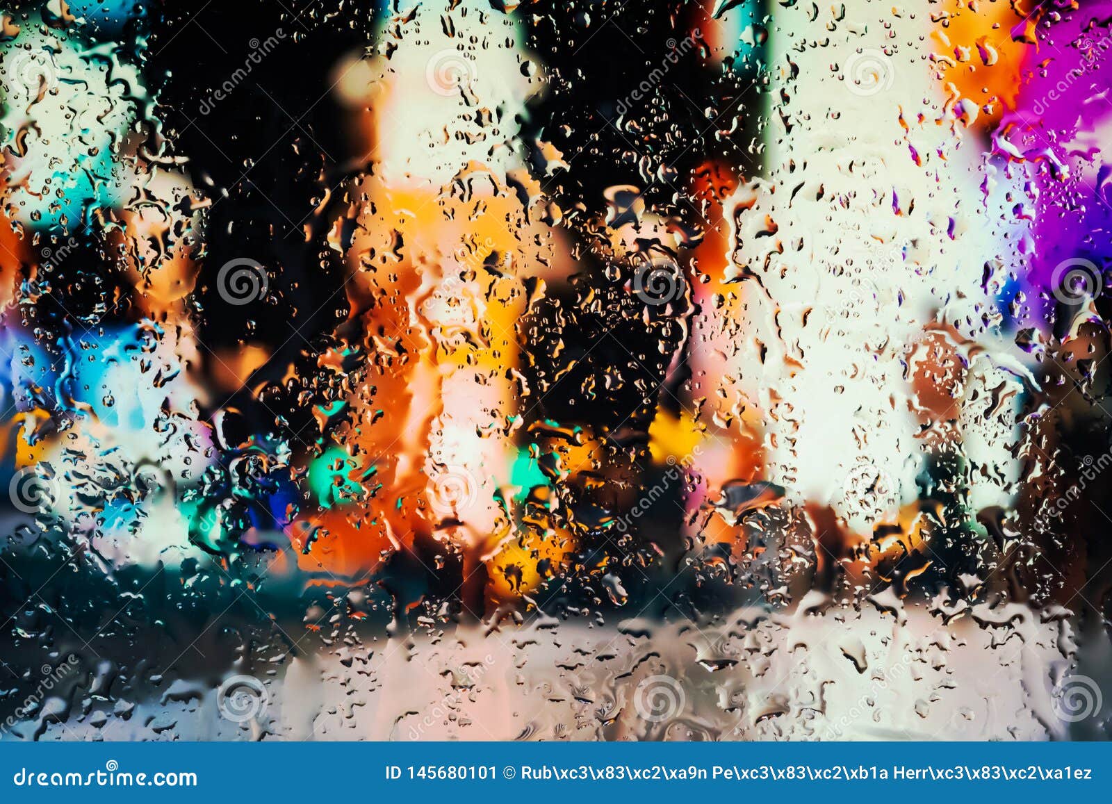 Neon Lights Behind Water Drops Close Up Stock Image - Image of ...