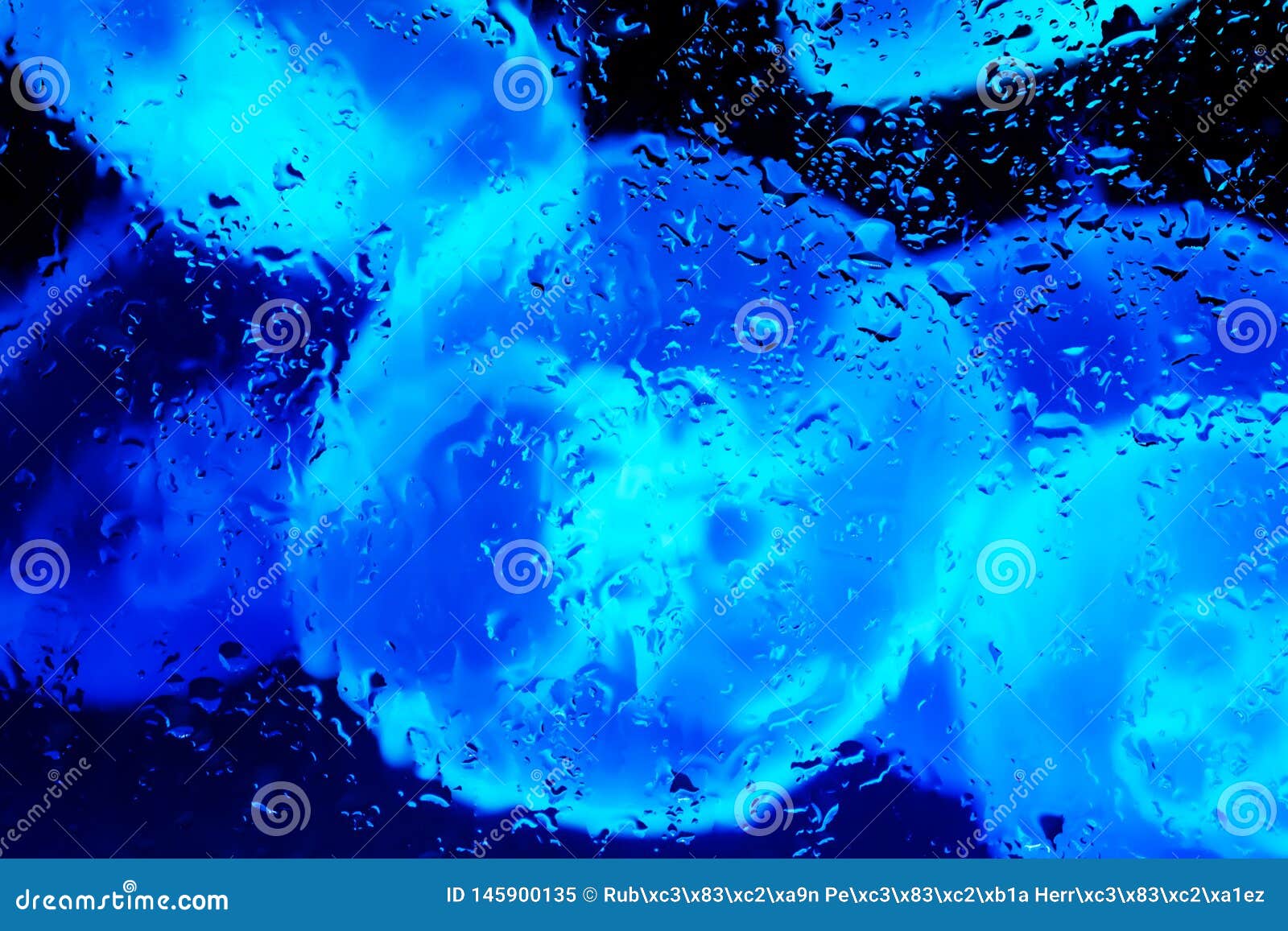 Neon Lights Behind Water Drops Close Up Blue Jellyfish Sphere Stock ...