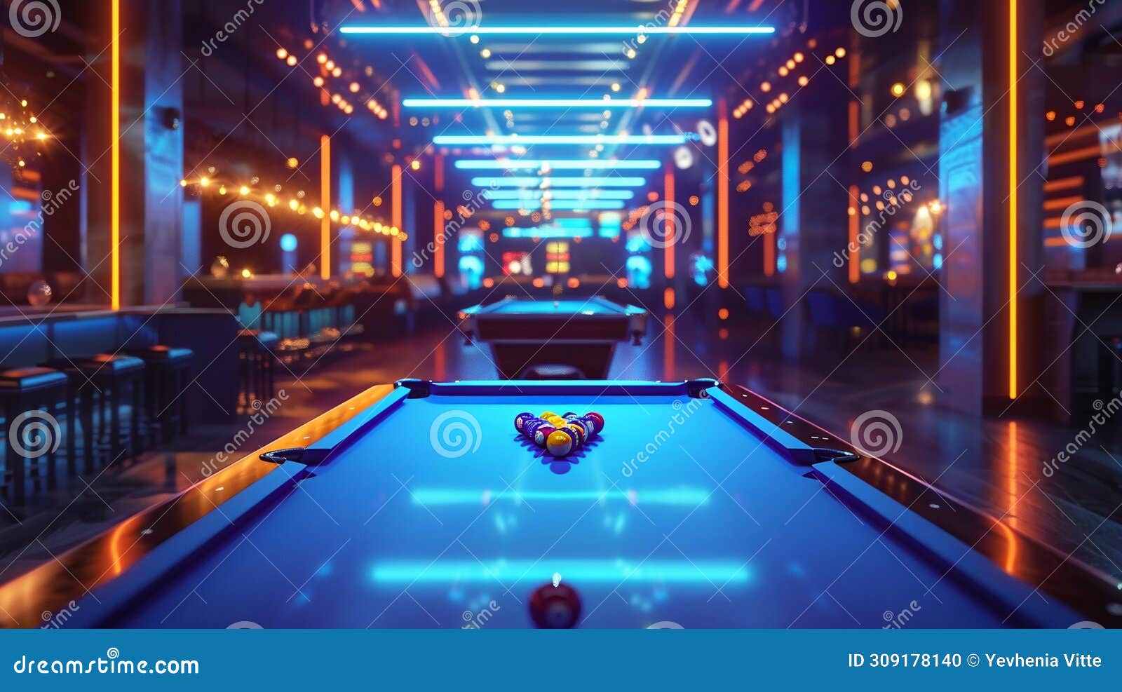 Neon Lights at a Billiards Hall. Generative Ai Stock Illustration ...