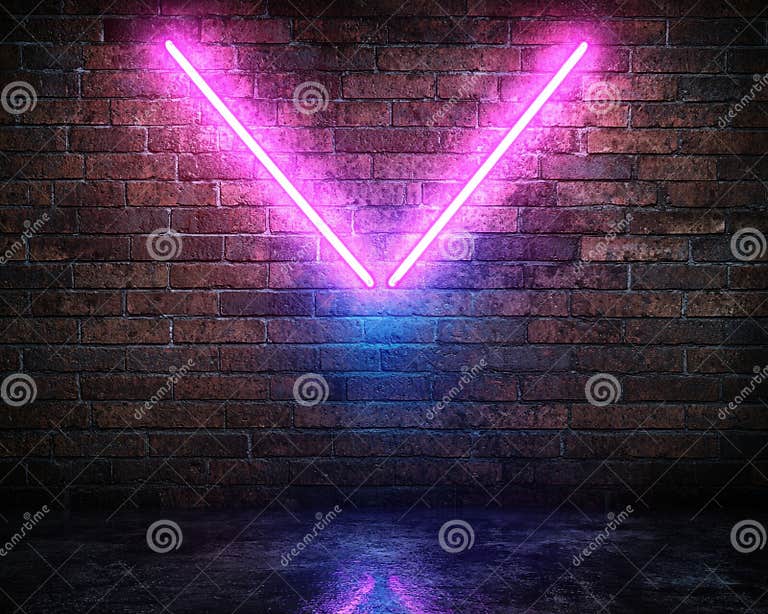 Neon lights on brick wall stock illustration. Illustration of ...
