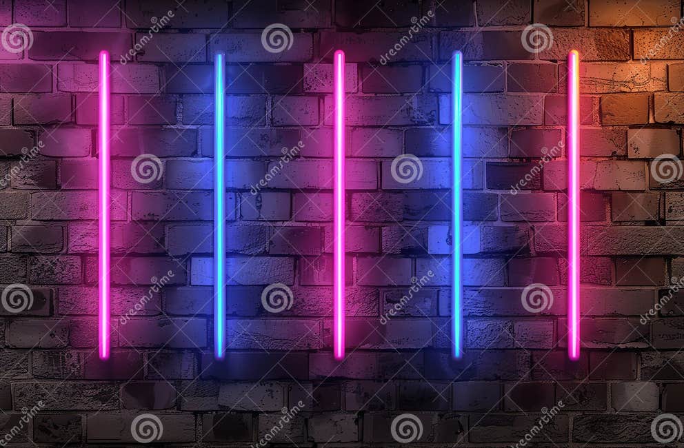 Neon lights on brick wall stock illustration. Illustration of abstract ...