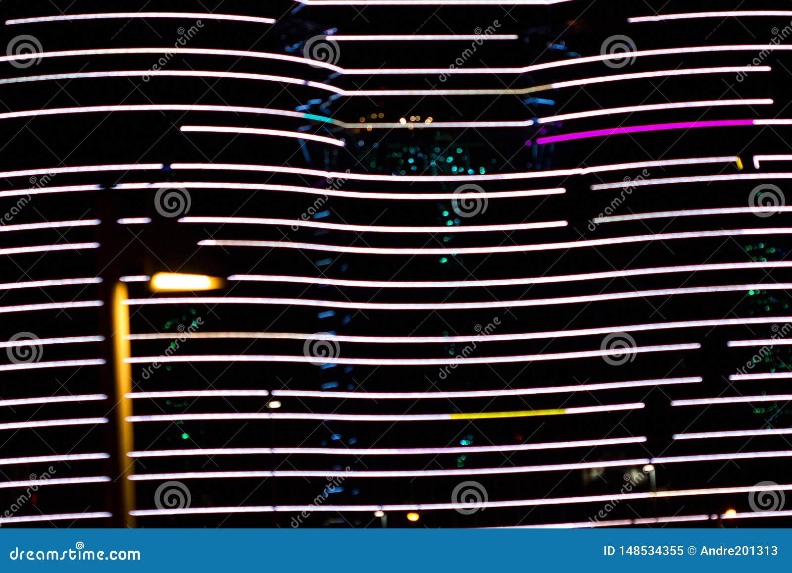 Neon Lights of the Building. Building with Neon Lights in the Night ...