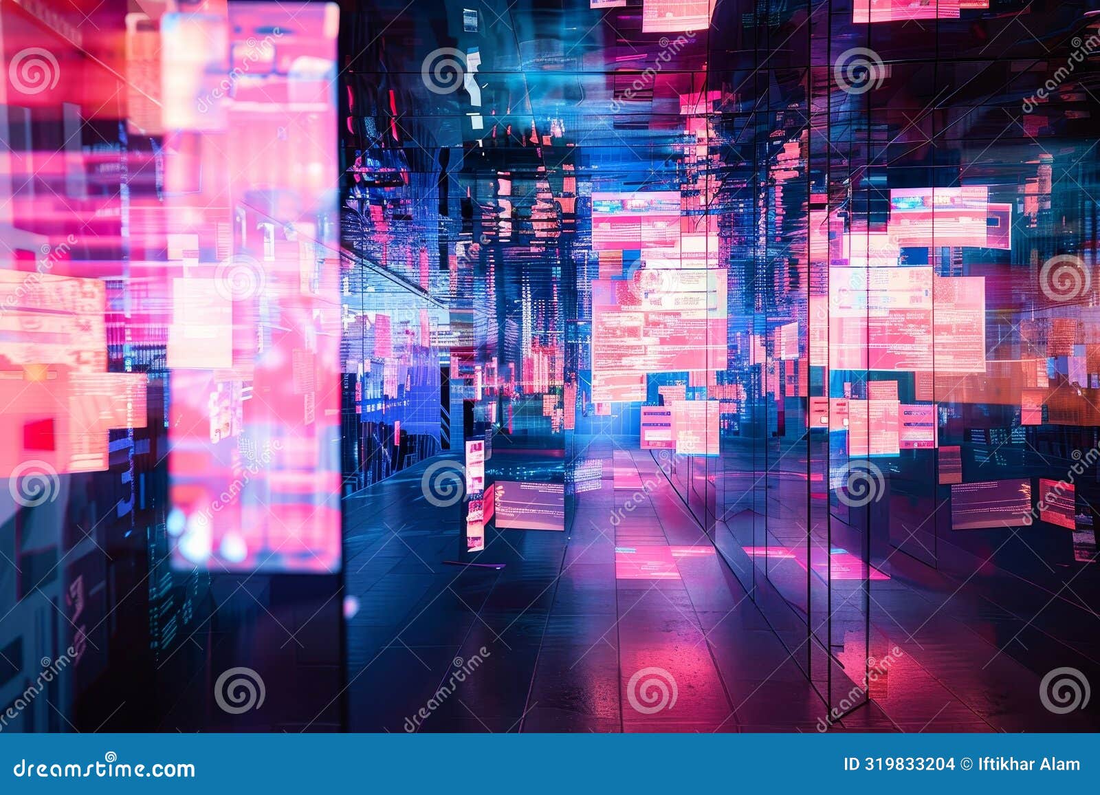 Neon Lights Casting a Blurry Glow in a Dark Hallway, Error Messages ...