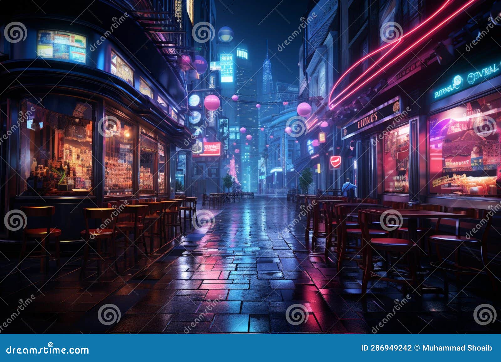 Neon Lights Create an Electrifying Atmosphere, Casting a Colorful Glow ...