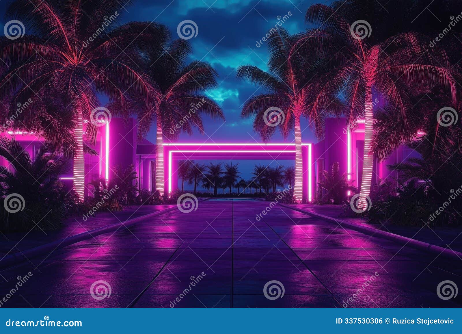 Neon Lights with Miami Tropical Vice Style Background Ai Photo Stock ...