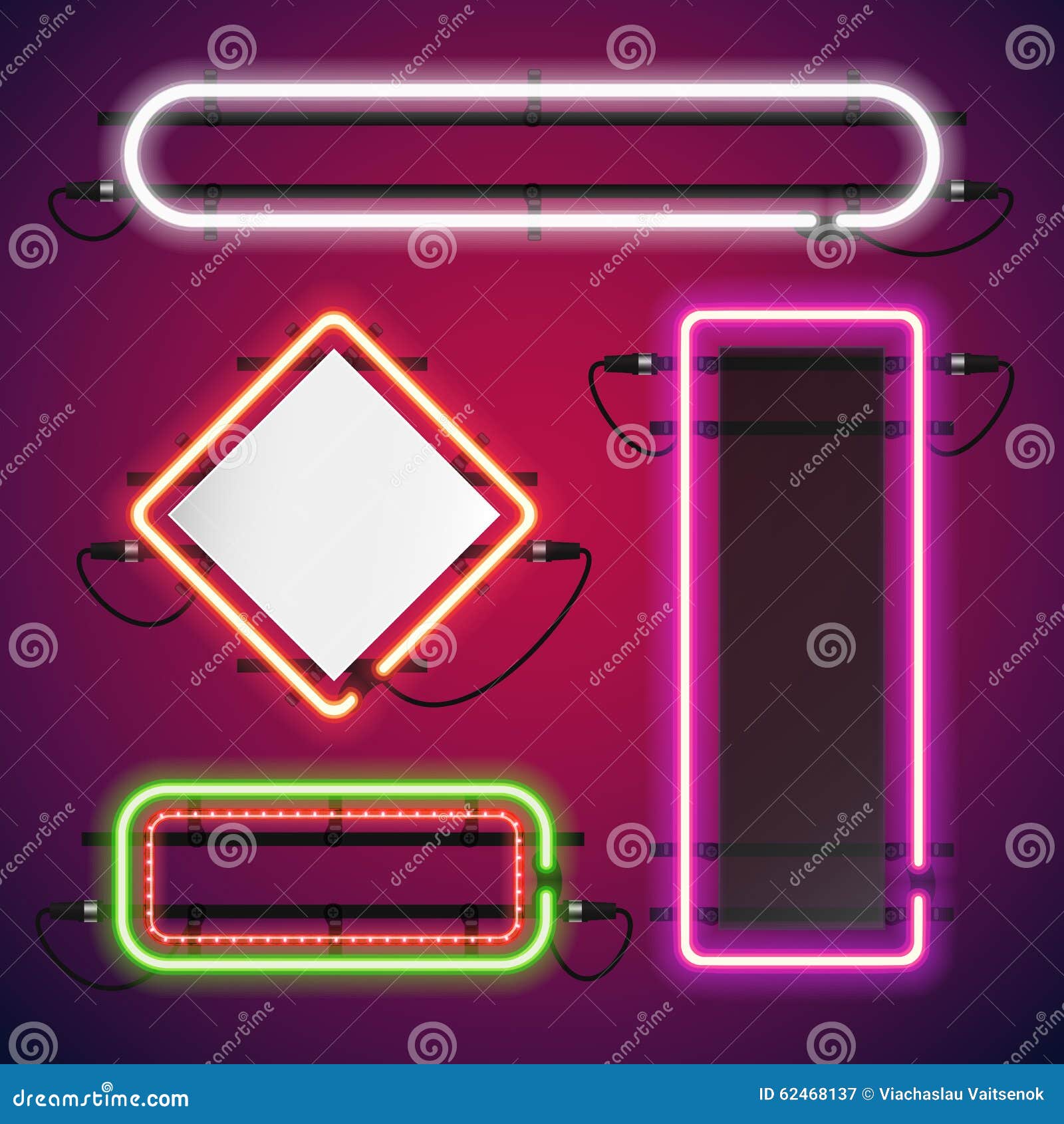 Neon Lights Rectangle Frames Set Stock Vector - Illustration of glowing ...