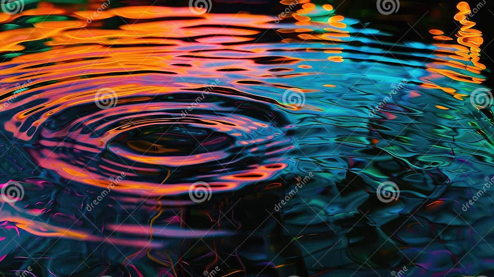 Neon Lights Reflecting Off Water, Creating a Mesmerizing Ripple Effect ...