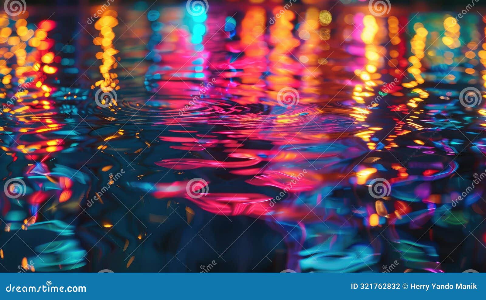 Neon Lights Reflecting Off Water, Creating a Mesmerizing Ripple Effect ...