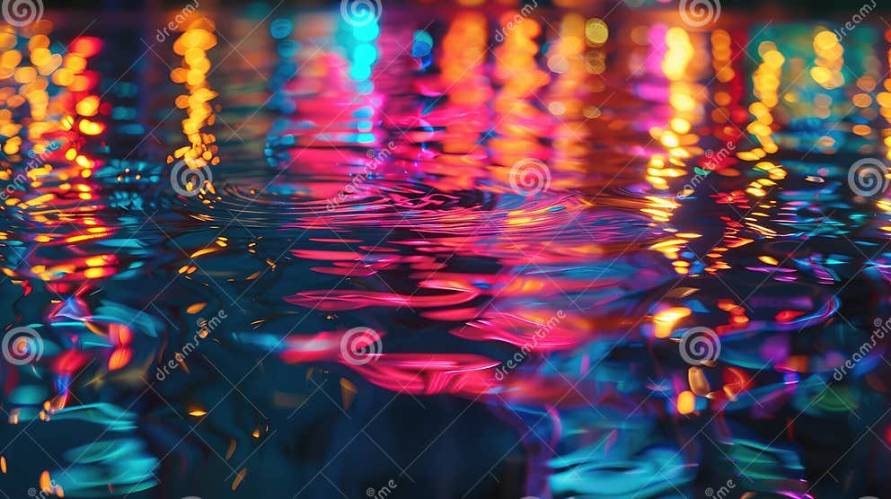 Neon Lights Reflecting Off Water, Creating a Mesmerizing Ripple Effect ...